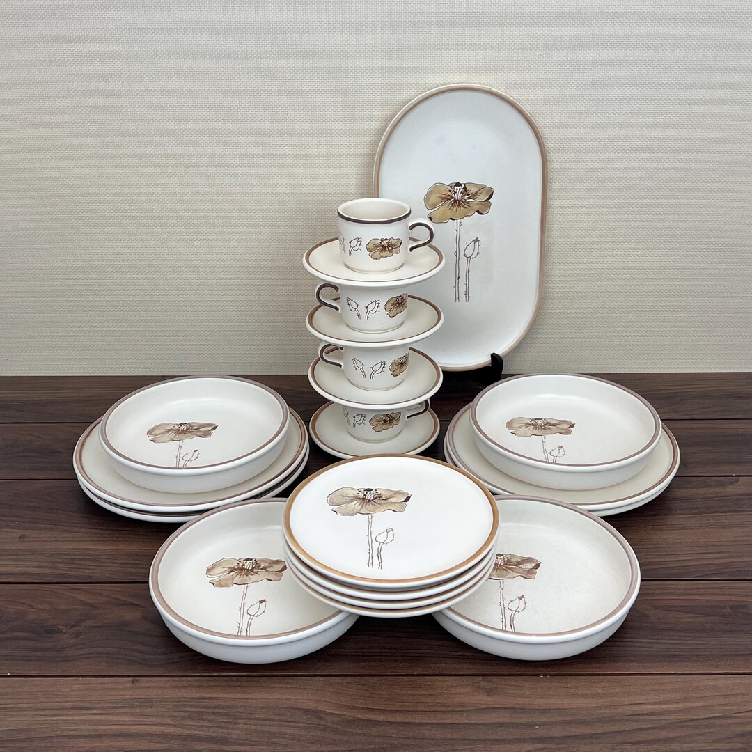Vintage - "brown Poppy" Dinnerware for 4 Diners, by Waechtersbach ...