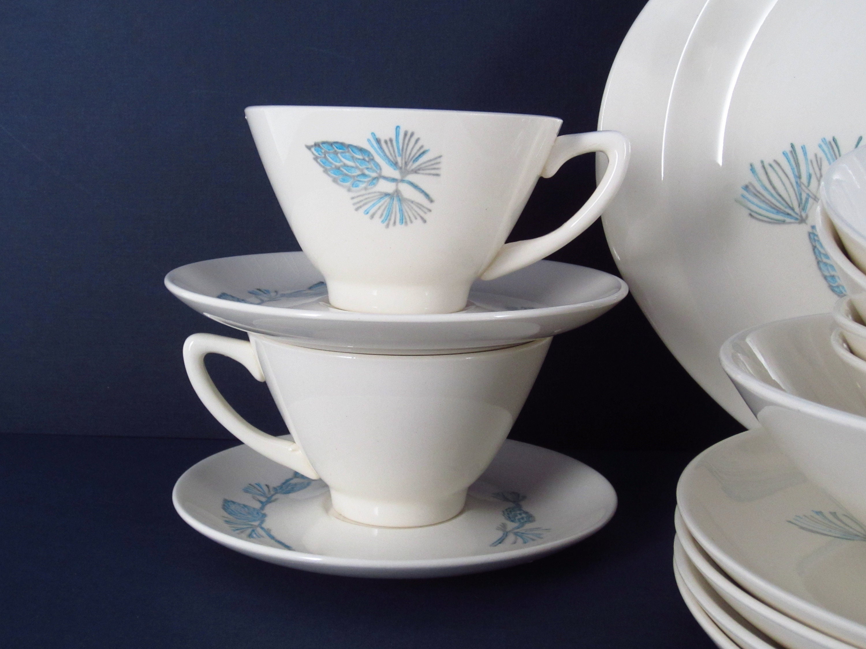 Vintage Mid Century Modern Dinnerware Set Blue Spruce by | Etsy