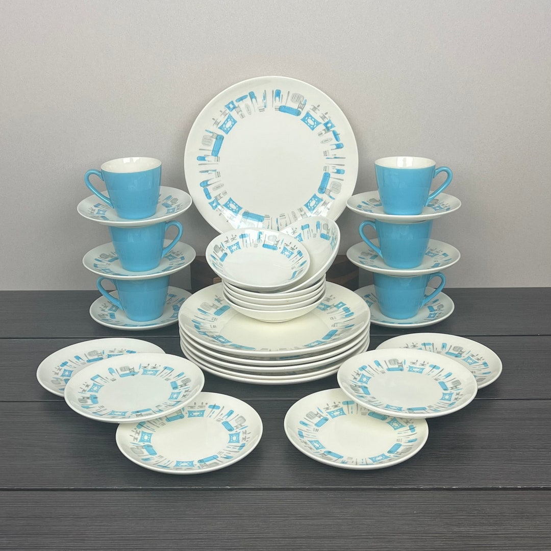 Vintage Blue Heaven by Royal China MCM Dinnerware Set for 6 Dining ...