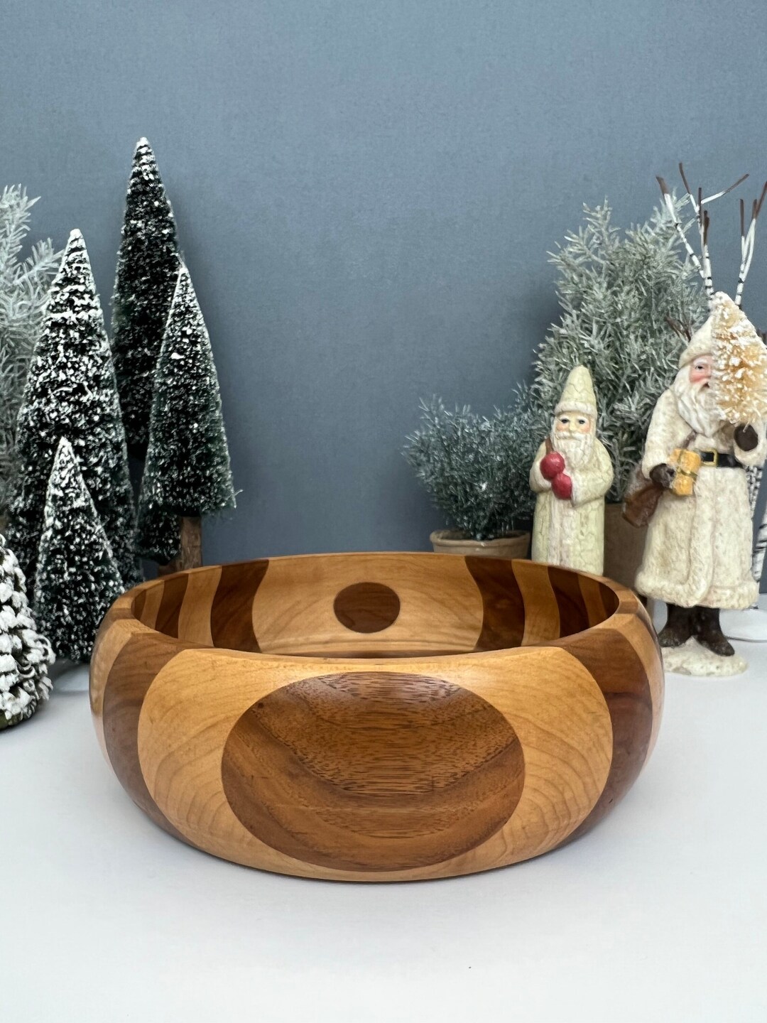 Vintage Round 2 Tone Unique Design Wood Nut Bowl No Center Island, With ...