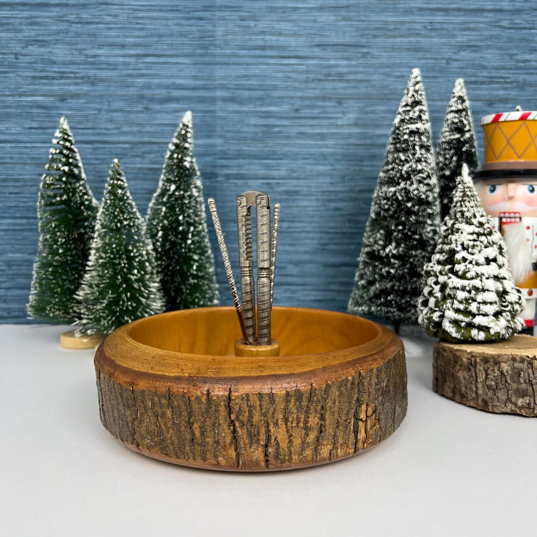 Vintage Rustic Ware Wood Nut Bowl With Nutcracker and Picks - Etsy