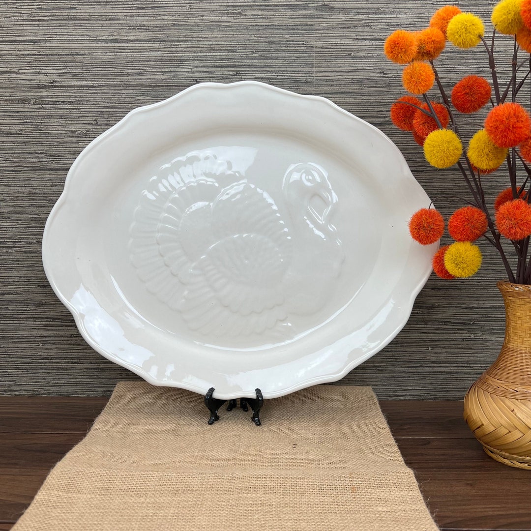 Vintage White Ceramic Turkey Platter - Marked EC230 - El Camino ...