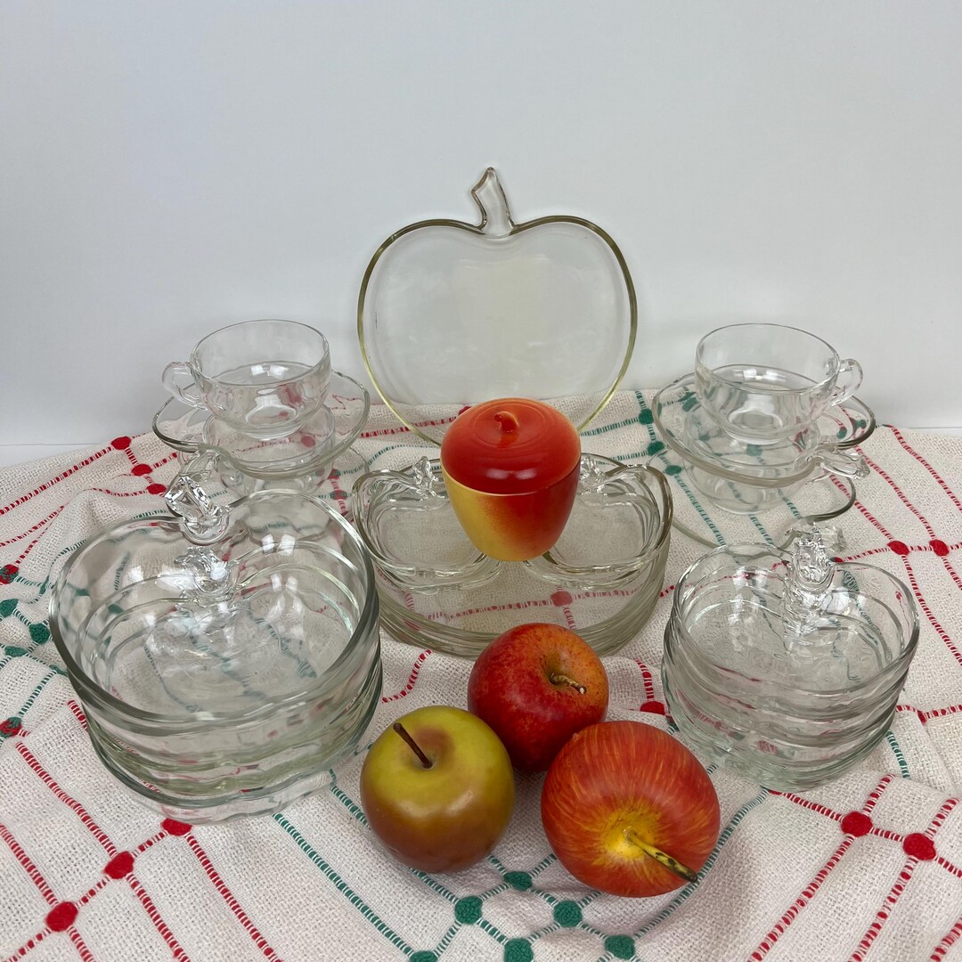 Vintage "orchard" - Apple Shape Clear Dinnerware Set - by Hazel Atlas ...
