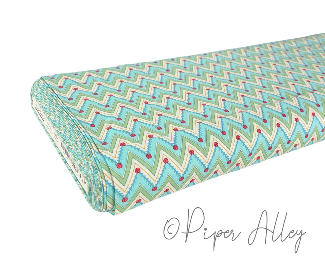 MODA Fabrics Quilting Cotton | Pedal Pushers Sky Blue Aqua Green Zig ...