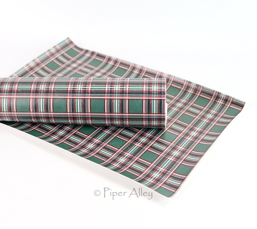 HUNTER BERRY TARTAN, Faux Leather Fabric Sheet, Dark Green Burgundy ...