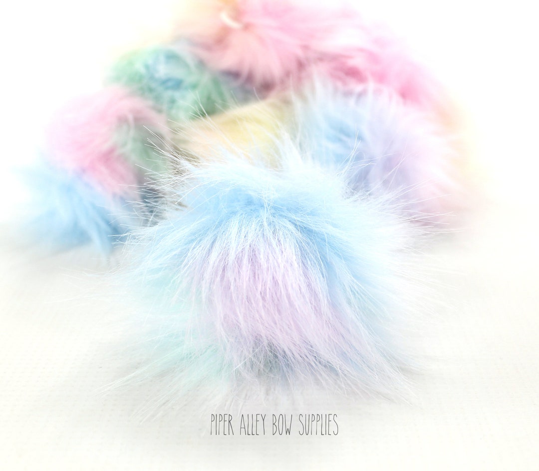 Big Pastel Rainbow POM POM, Faux Fur Poms With Elastic Loop, Soft ...