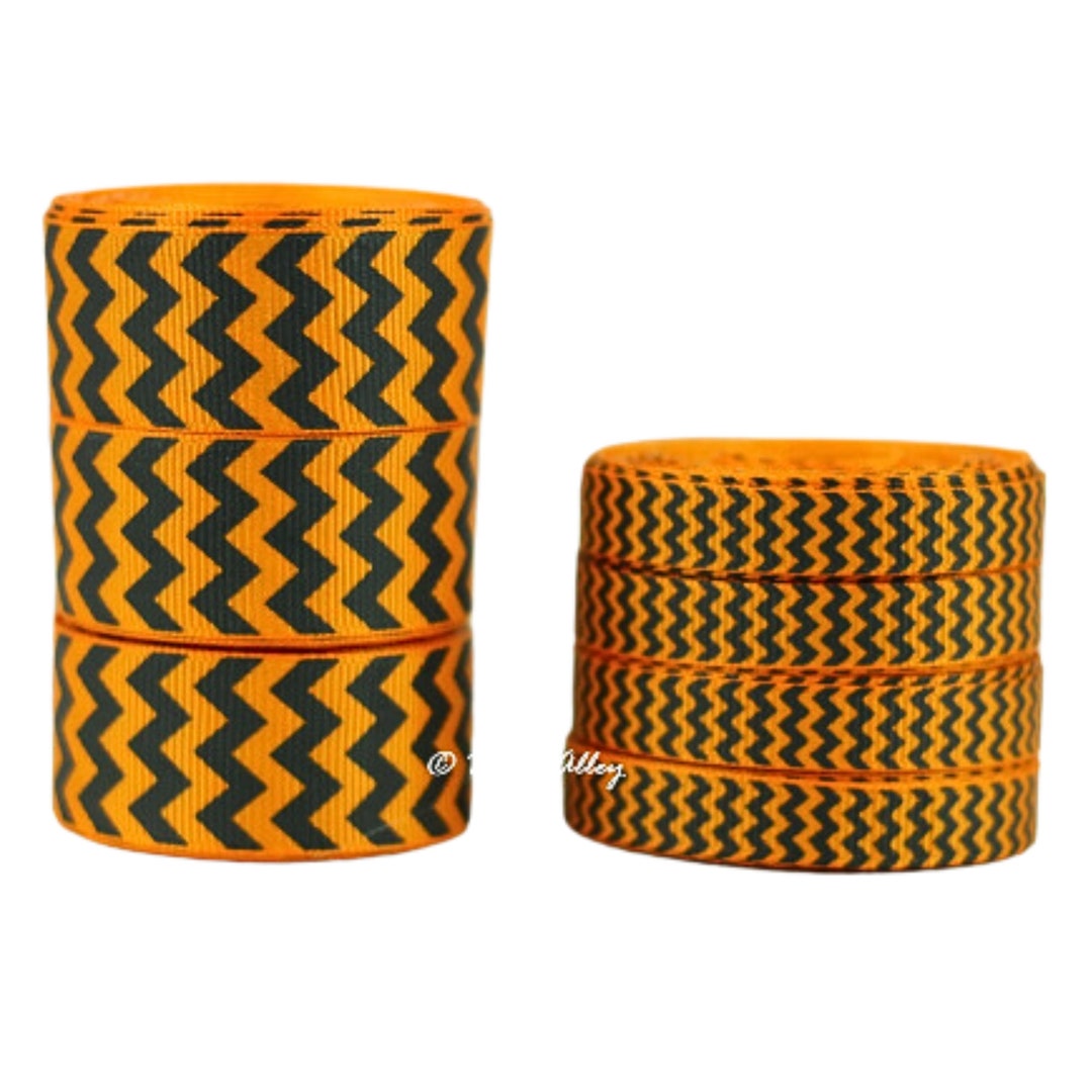 Orange & Black Chevron Halloween Ribbon for Bows 5 Yards | 3/8 and 7/8 ...