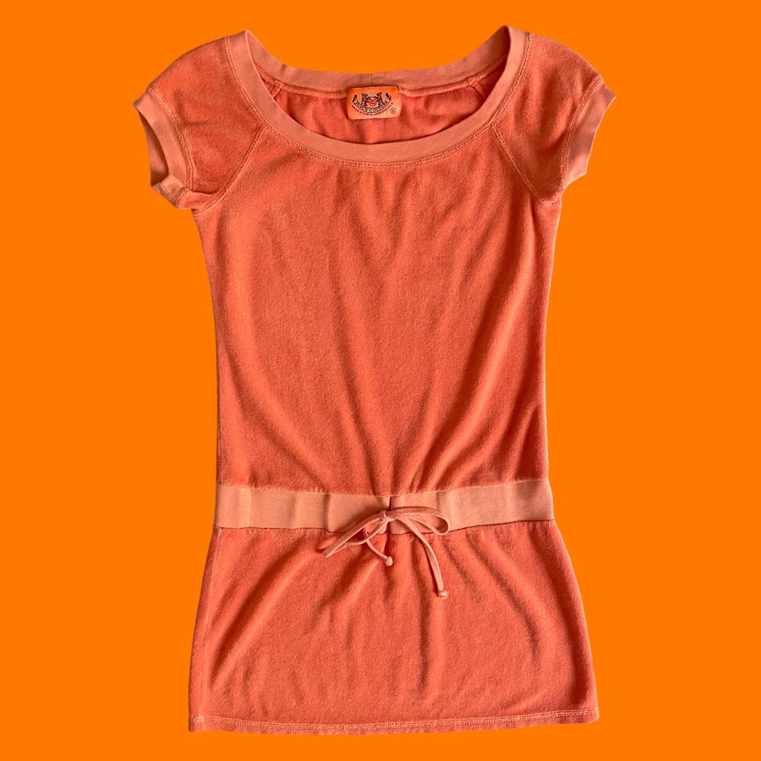 00's Vintage Orange Terry Cloth Drop Waist Cap Sleeve Bodycon Y2k Mini ...