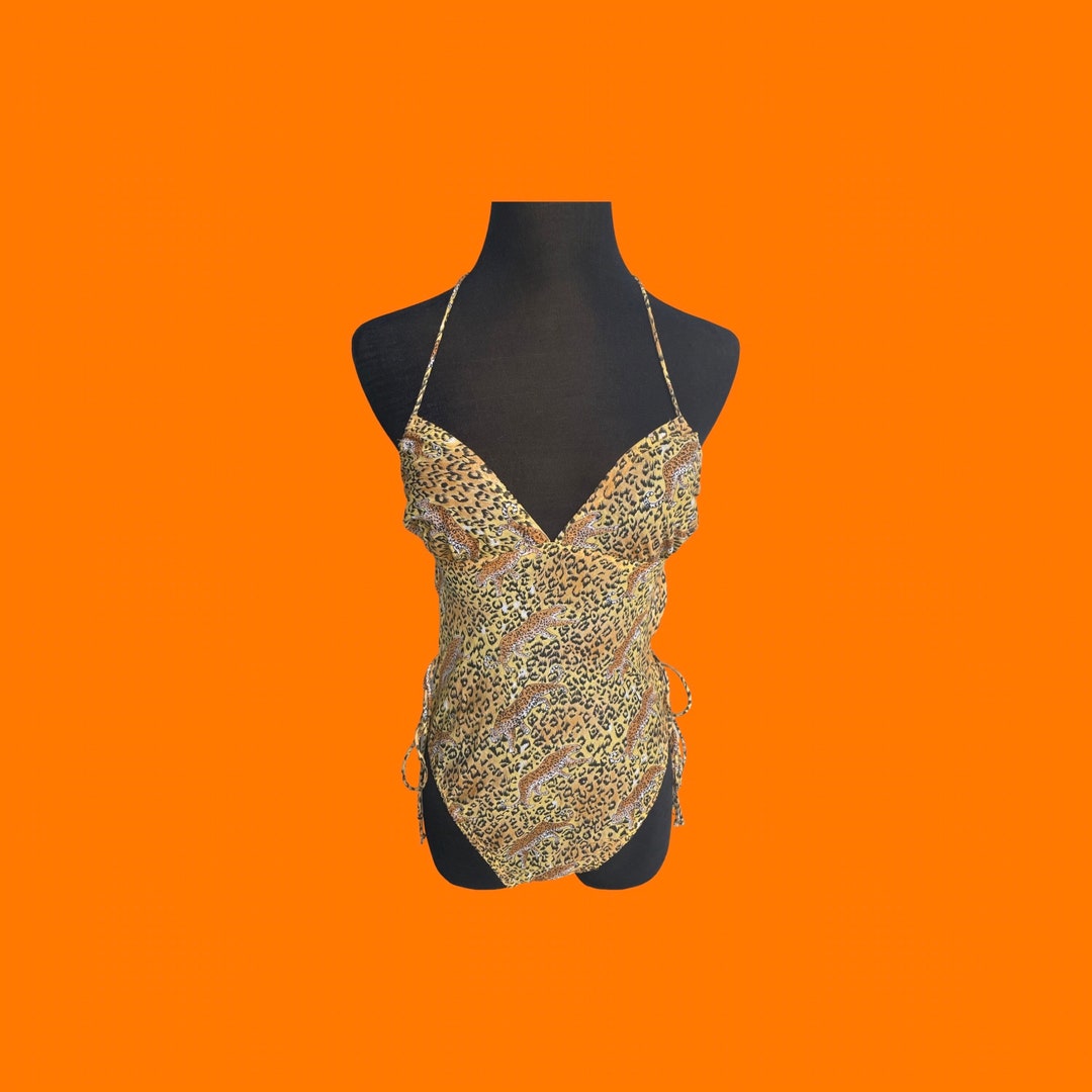 80's Vintage Semi Sheer 100% Cotton Leopard Animal Print Strappy Open ...