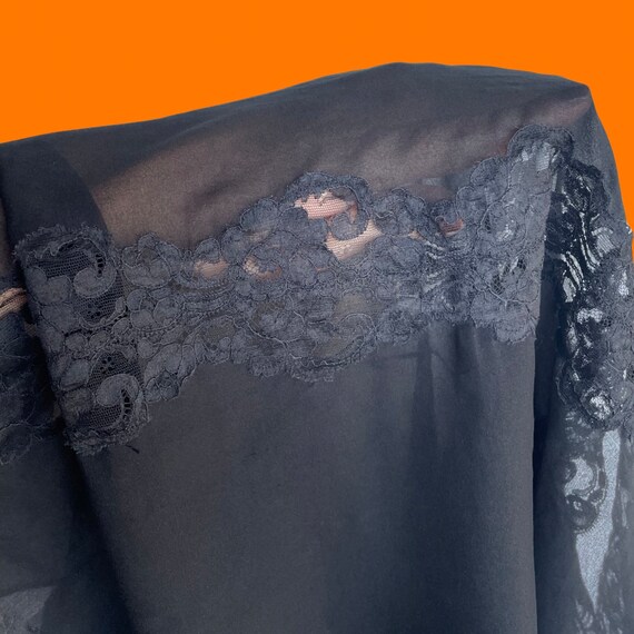60s Vintage Sheer Black Lace Trim Long Sleeve Mini S Gem