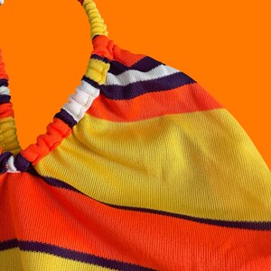 70's Vintage Candy Corn Striped Criss Cross Open Back One Piece Bathing ...