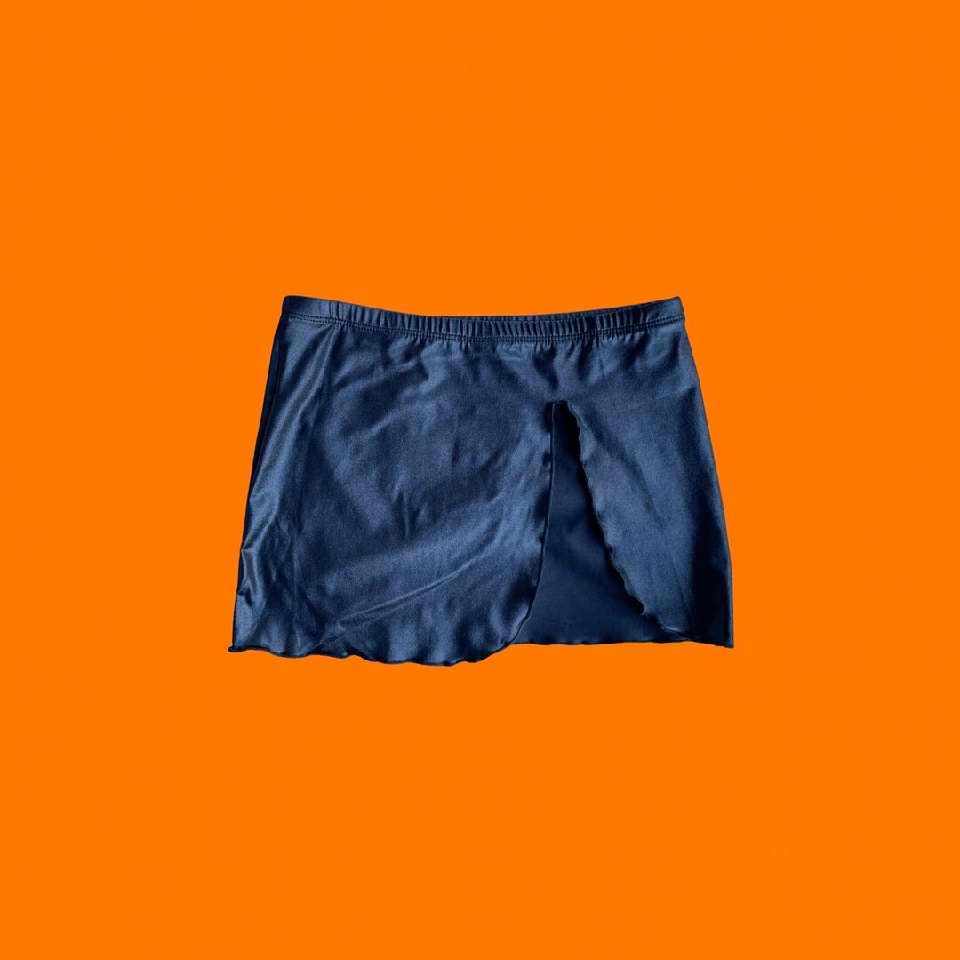 00's Vintage Black Wet Look High Slit Lettuce Hem Y2k Bodycon Low Rise ...