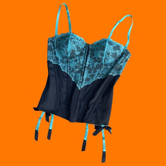 00's vintage turquoise lace black satin lingerie y2k … - Gem