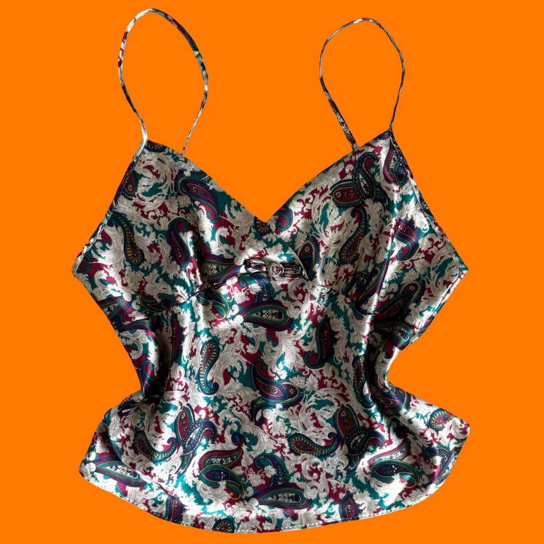 90's Vintage Paisley Print Satin 100% Polyester Lingerie Cami Camisole ...