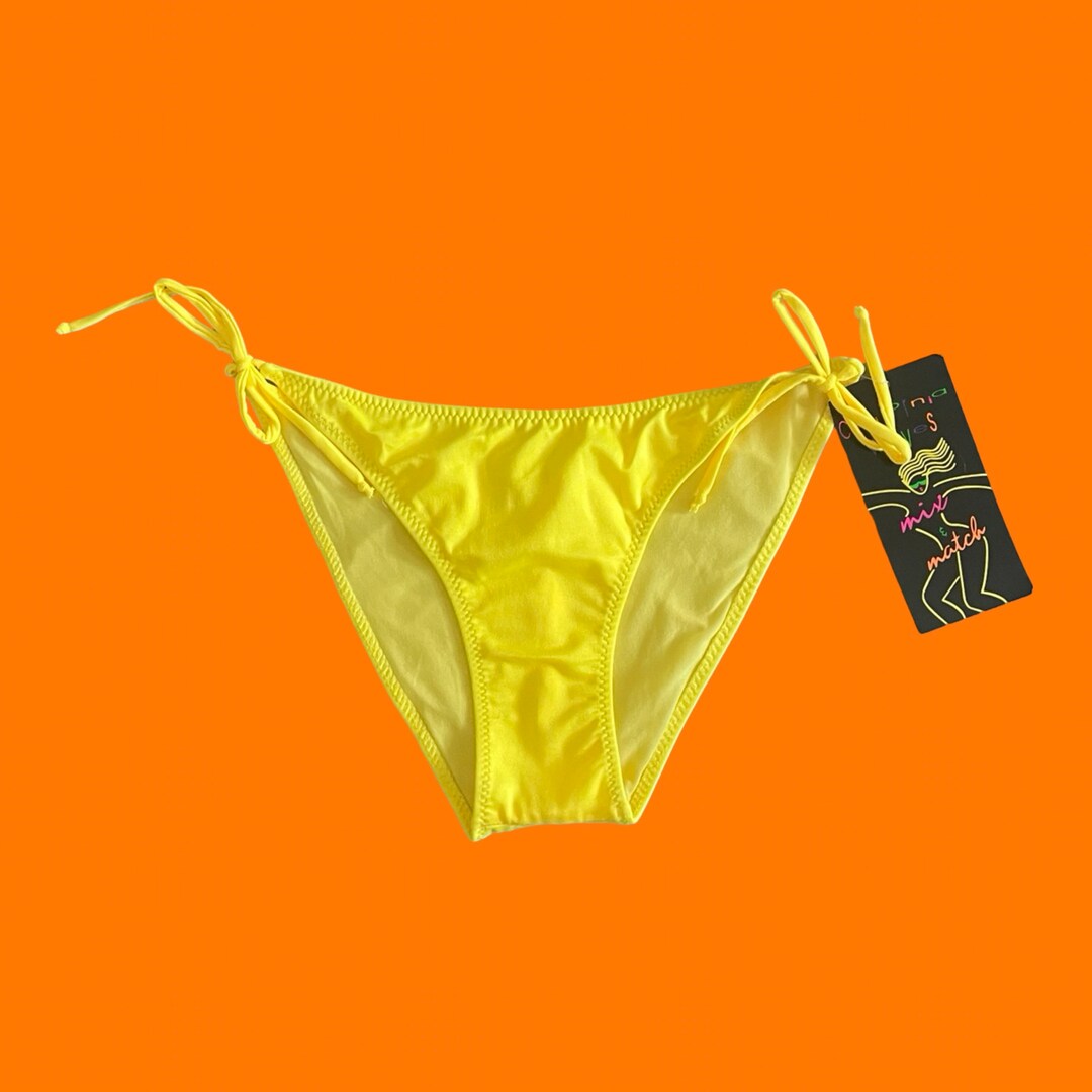 90's 00's Vintage Neon Yellow Low Rise String Y2k Bikini Bottoms LARGE ...