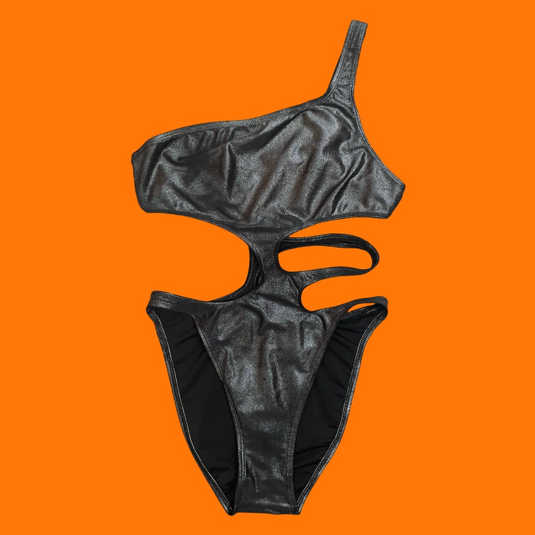 90's Vintage Glittery Metallic Iridescent Black Peekaboo Cut Out One ...