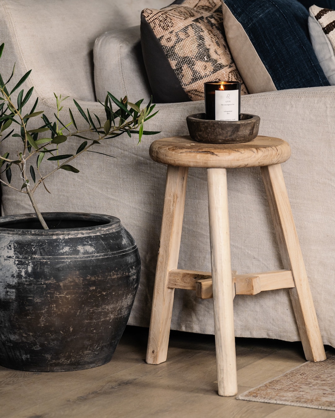 Vintage Stool Reclaimed Wood Round Stool Rustic Home Decor (free ...