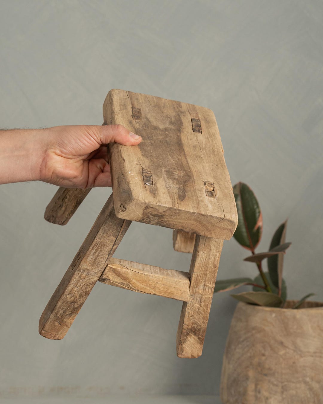 Vintage Elm Small Rustic Stool T3 free Shipping - Etsy