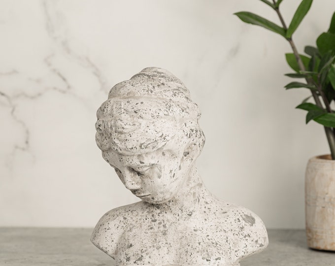 9 Antiqued Gray & White Cement Female Bust Sculpture Garden Art ...
