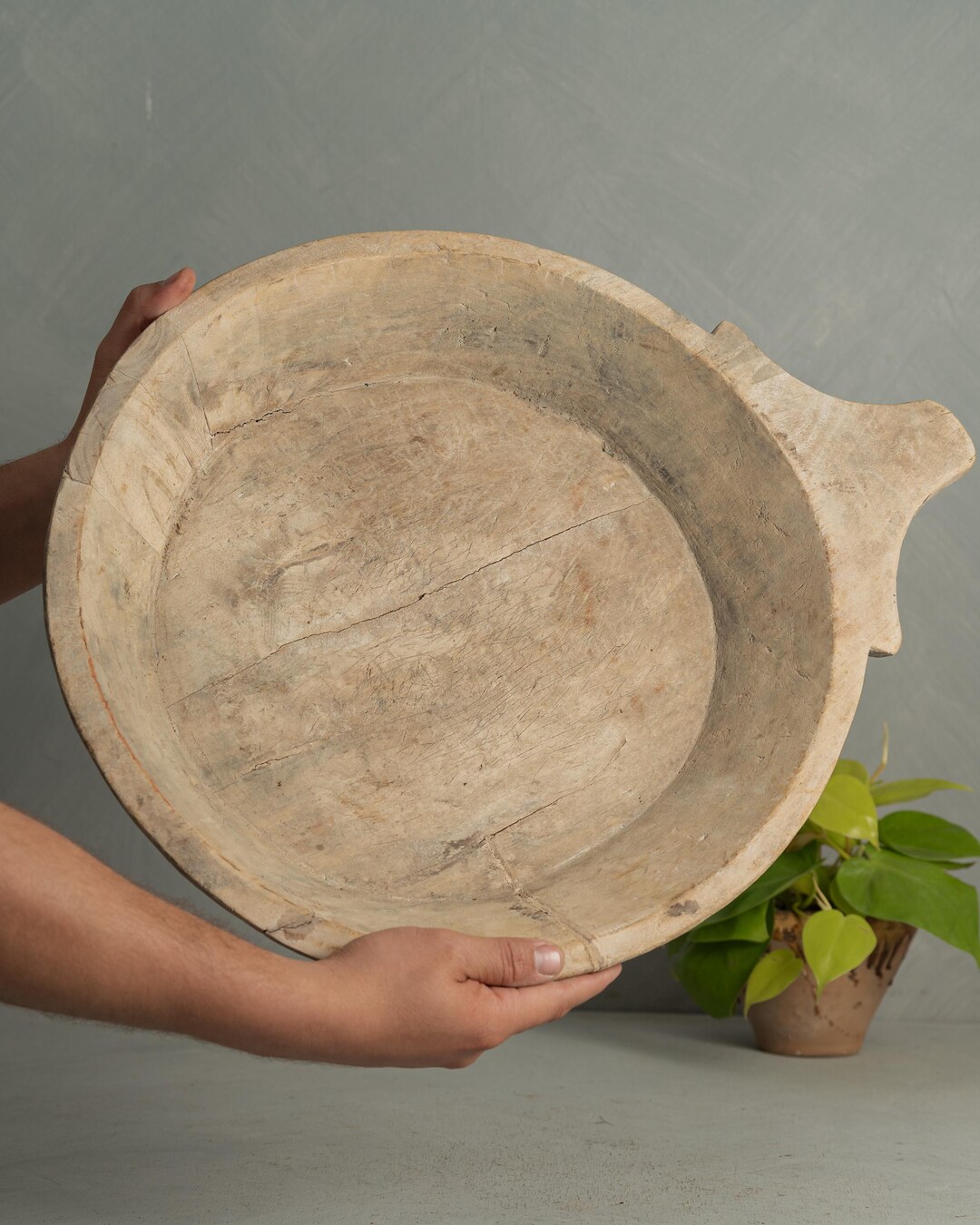 Large Bleached Light Wood Teak Dough Bowl Parat Tray / Fruit Bowl (free ...