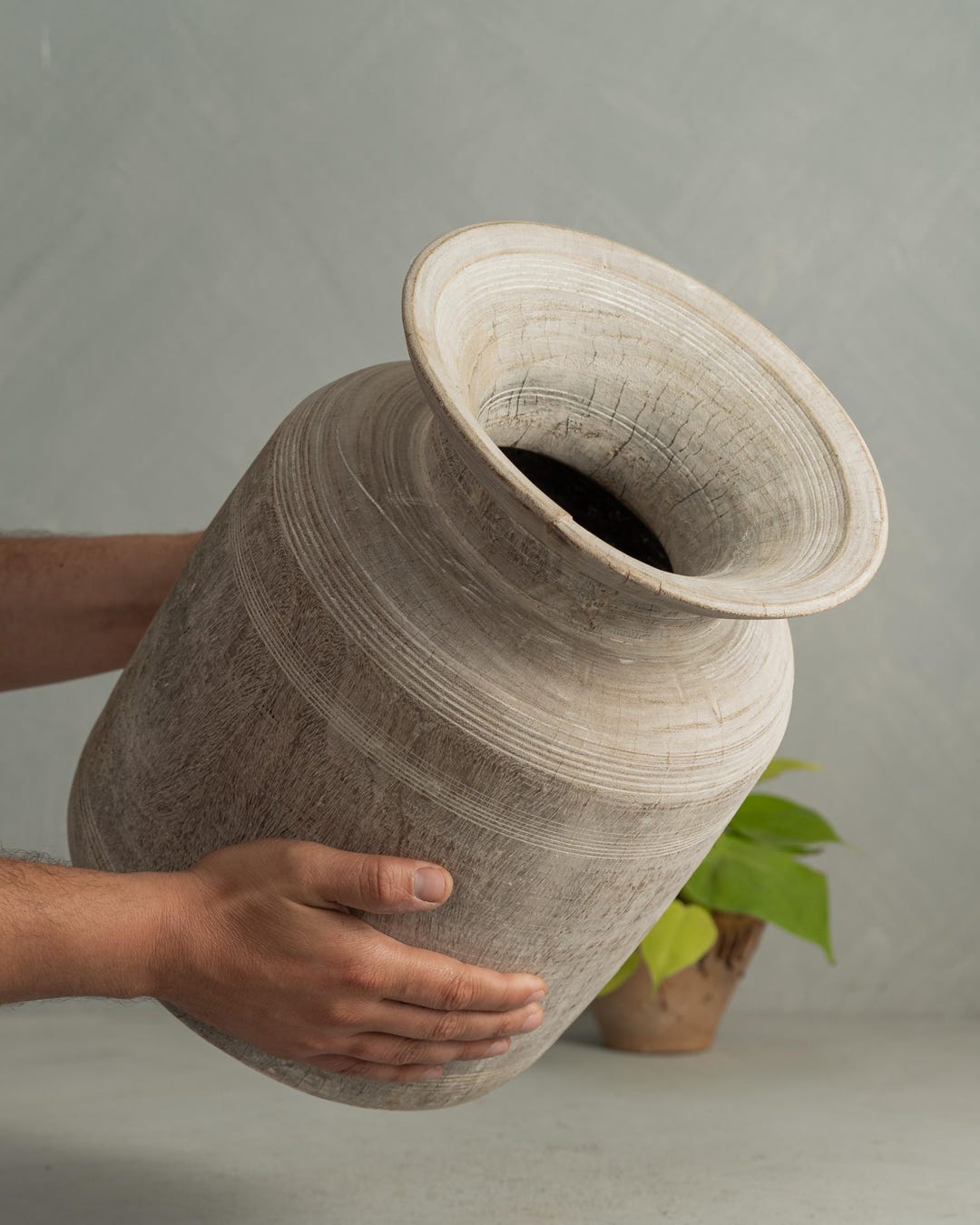 Authentic Vintage Sun-bleached Wooden Vessel – Unique Decorative Accent ...