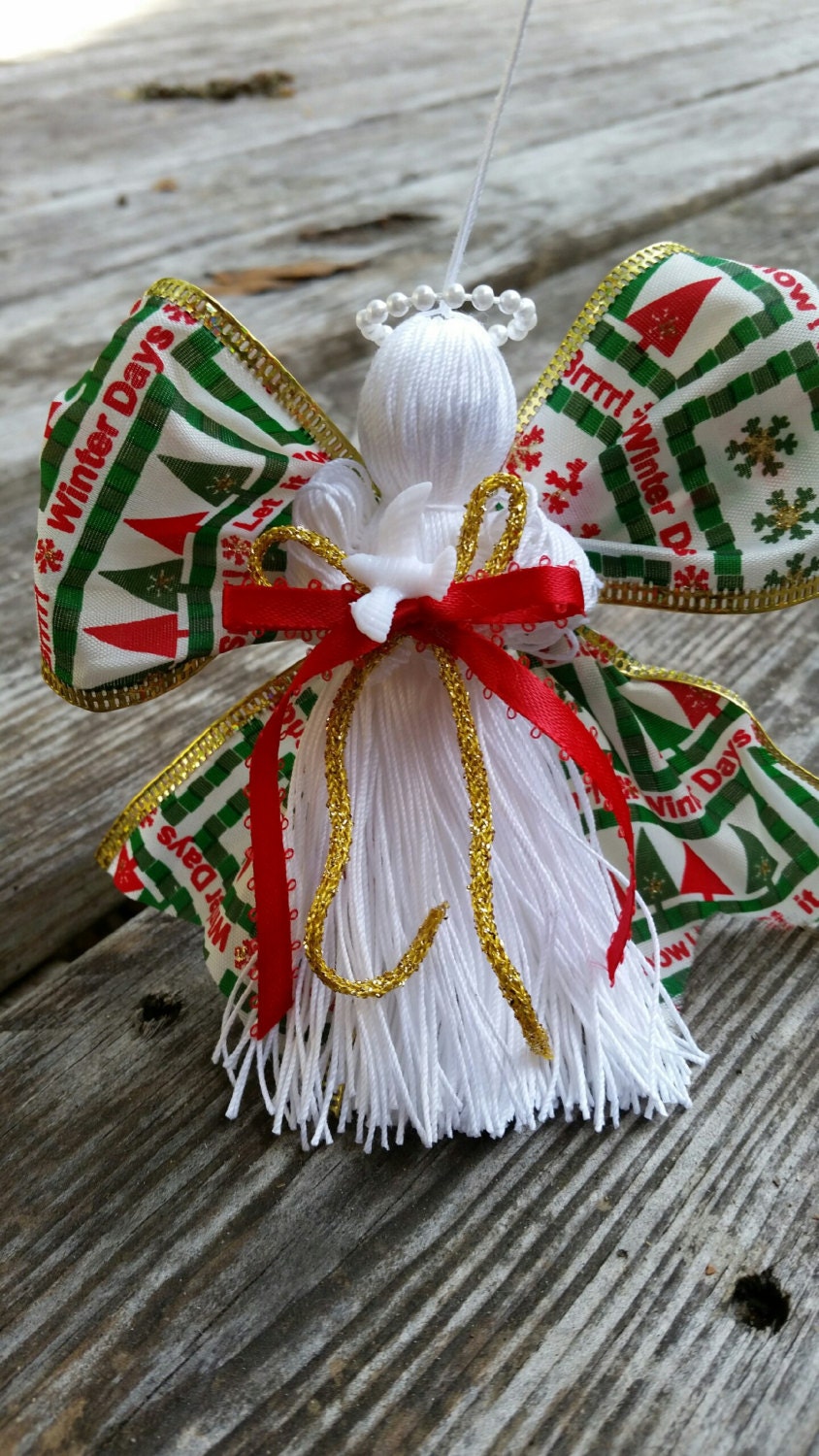 Angel 001. Beautiful White String Angel With Red Ribbon Trim. - Etsy