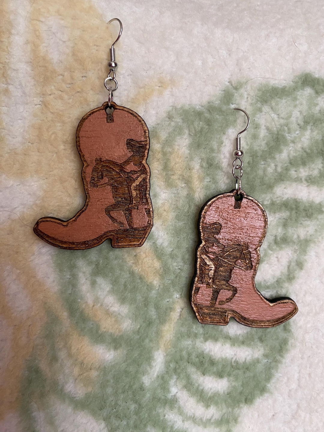 Wooden Cowboy Boot With Horse and Rider Earring - Etsy