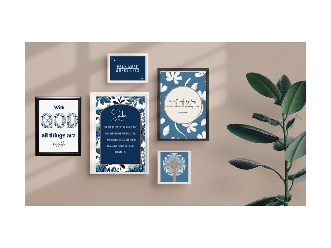 Blue Christian Wall Art Print Set, Bible Verse Decor (digital Download ...