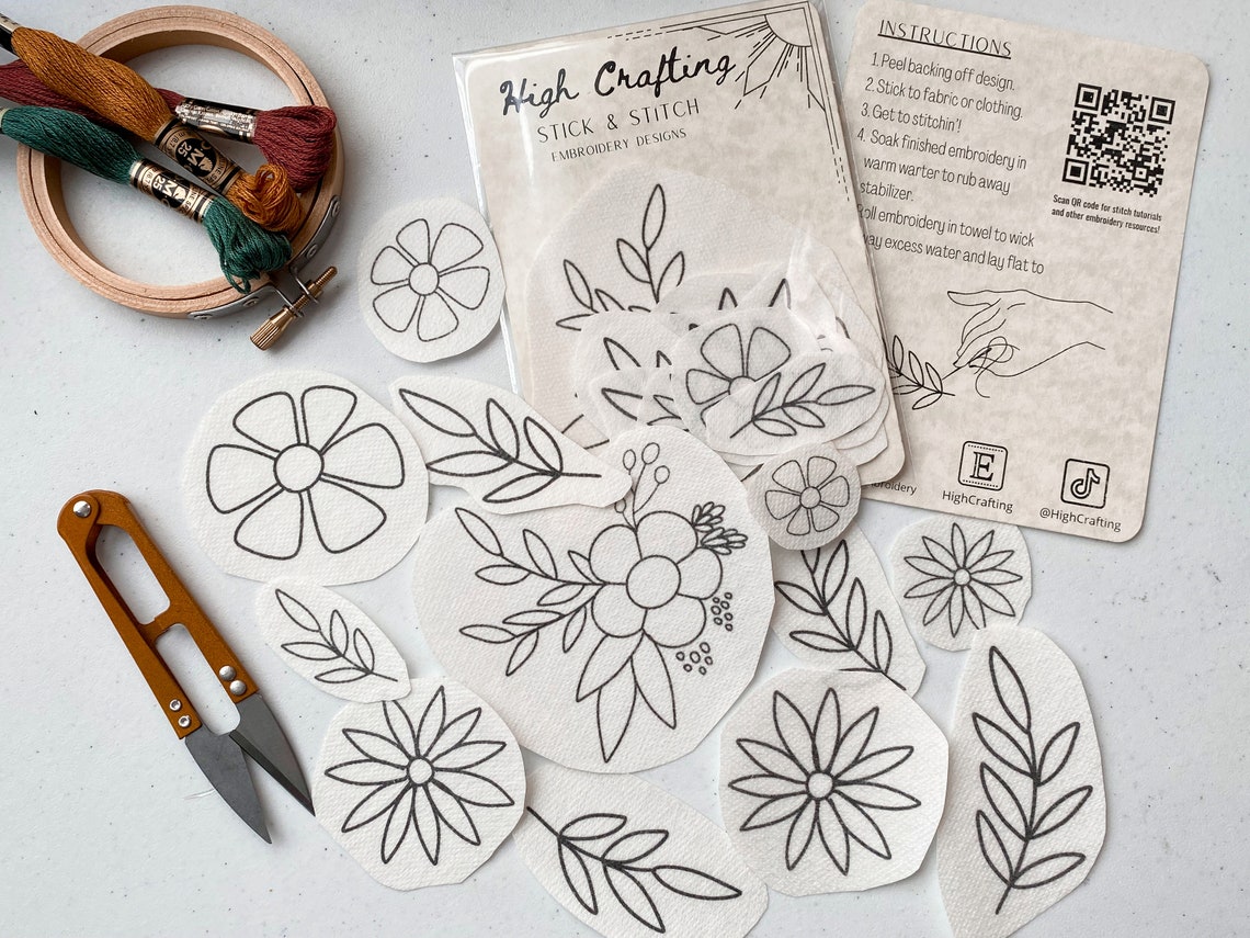 Flowers and Leaves Stick & Stitch DIY Embroidery Patterns for - Etsy