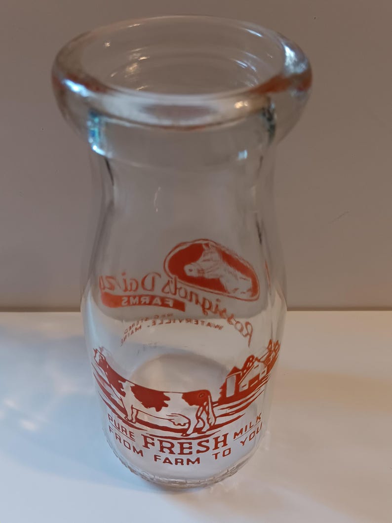 Milk Bottle.vintage.half Pint.rossignols.waterville, Maine.red Pyro. - Etsy