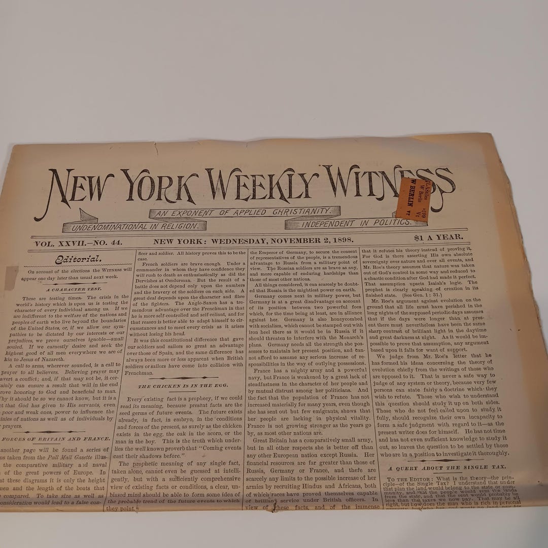 New York Weekly Witness Newspaper.religious.november, 2, 1898. - Etsy