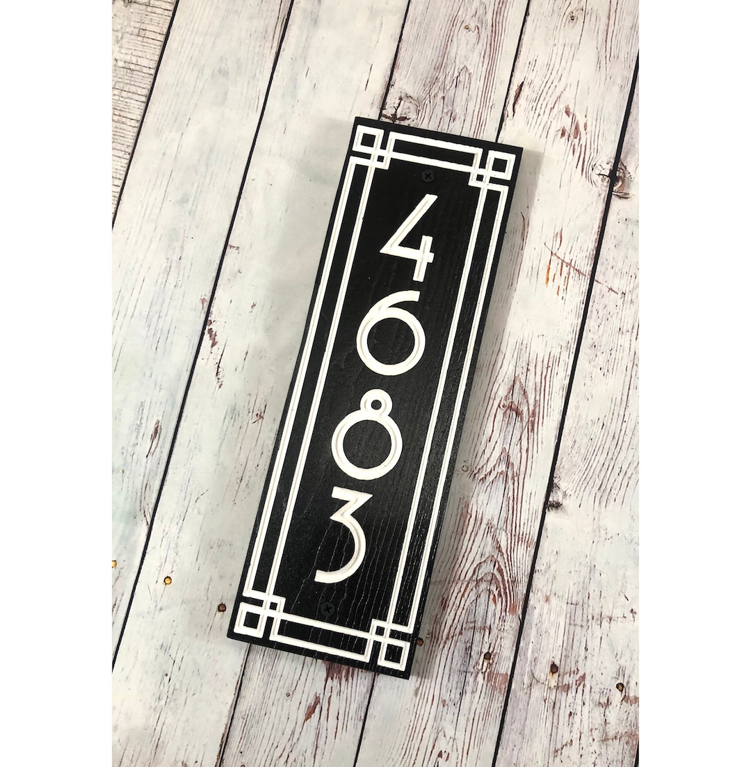 Art Deco Address Sign, Vertical Address Sign, Wood Grain House Number ...