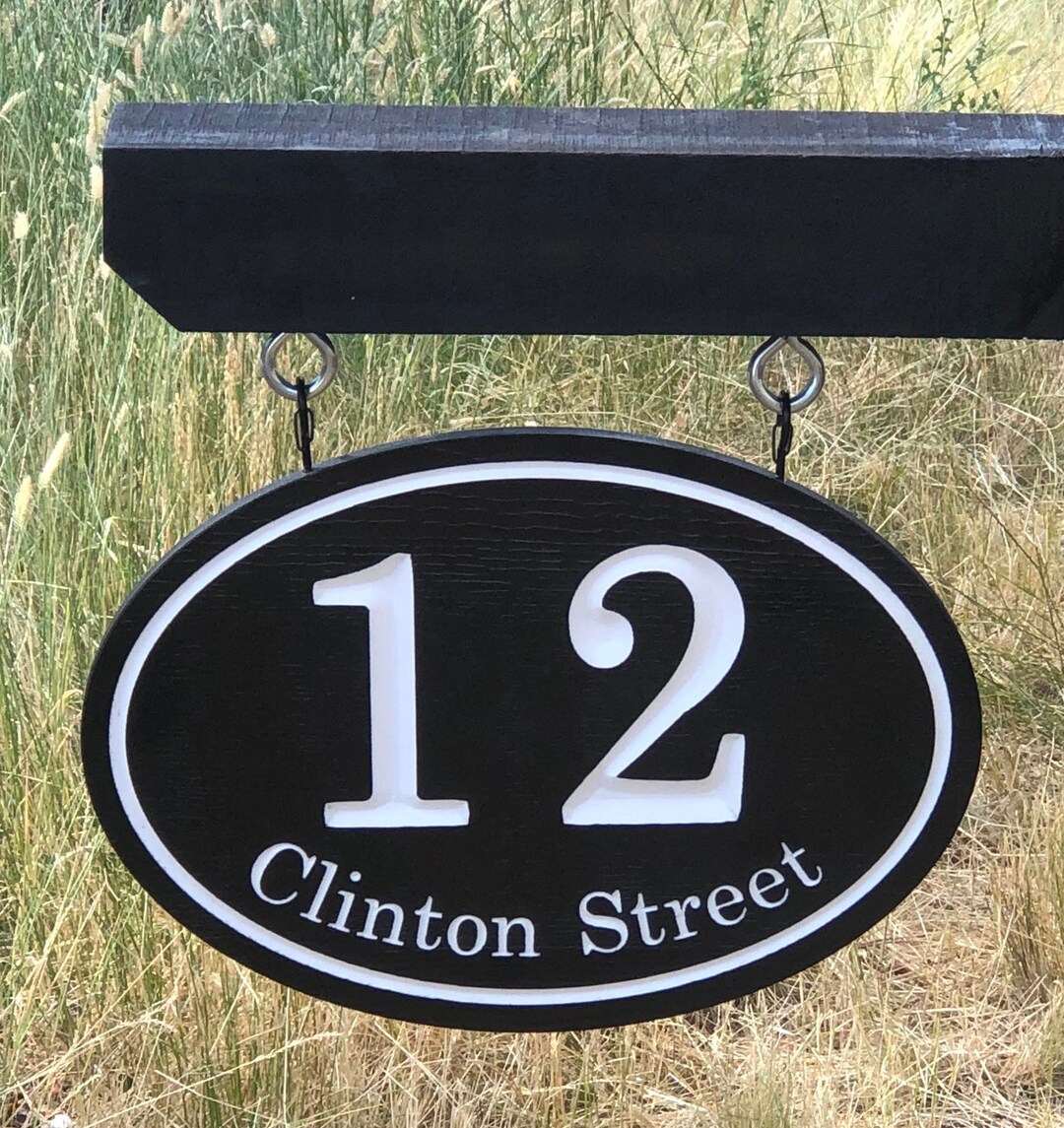 Oval Hanging House Number Sign, Signpost Sign, Wood Grain Address Sign ...