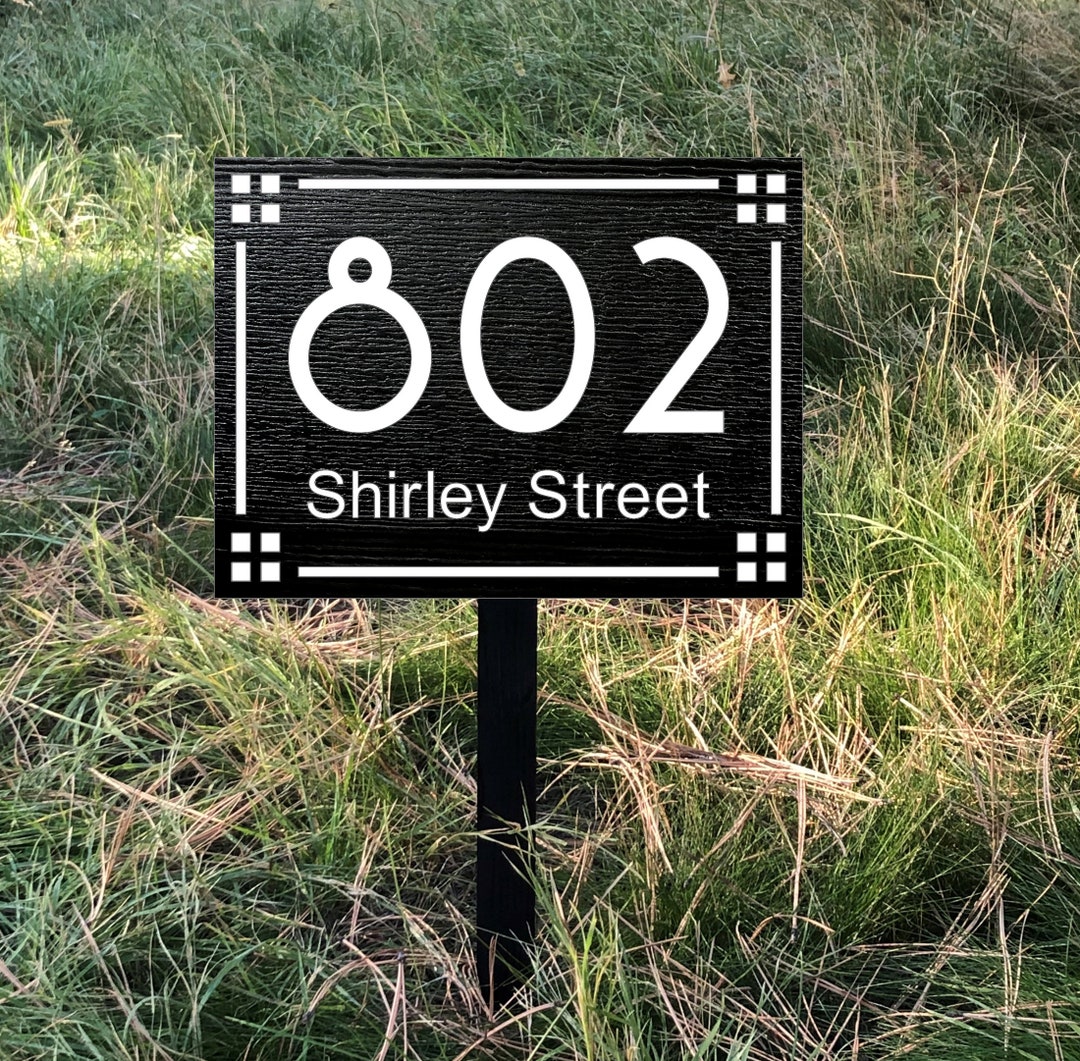 Art Deco Yard Address Sign, House Number Sign With Stake, Yard Address ...