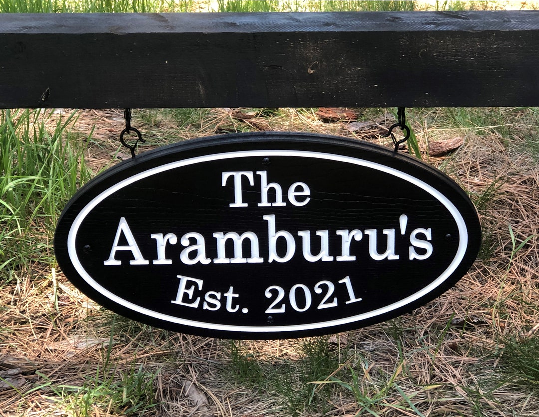 Oval Hanging House Number Sign, Signpost Sign, Wood Grain Address Sign ...