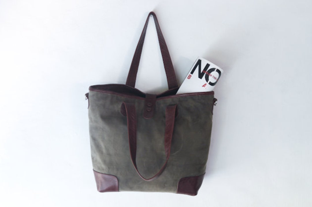 Waxed Canvas Women's Tote Bag, Hand Made With Leather Detail. Gift for ...