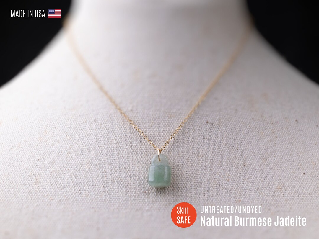 Dainty Jade Necklace Jadeite Pendant Necklace Jade Lock Necklace Jade ...