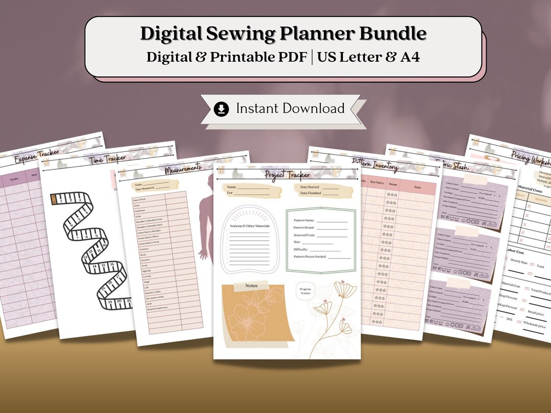 Digital Sewing Planner PDF Bundle - US Letter & A4 - for Hobbyists ...