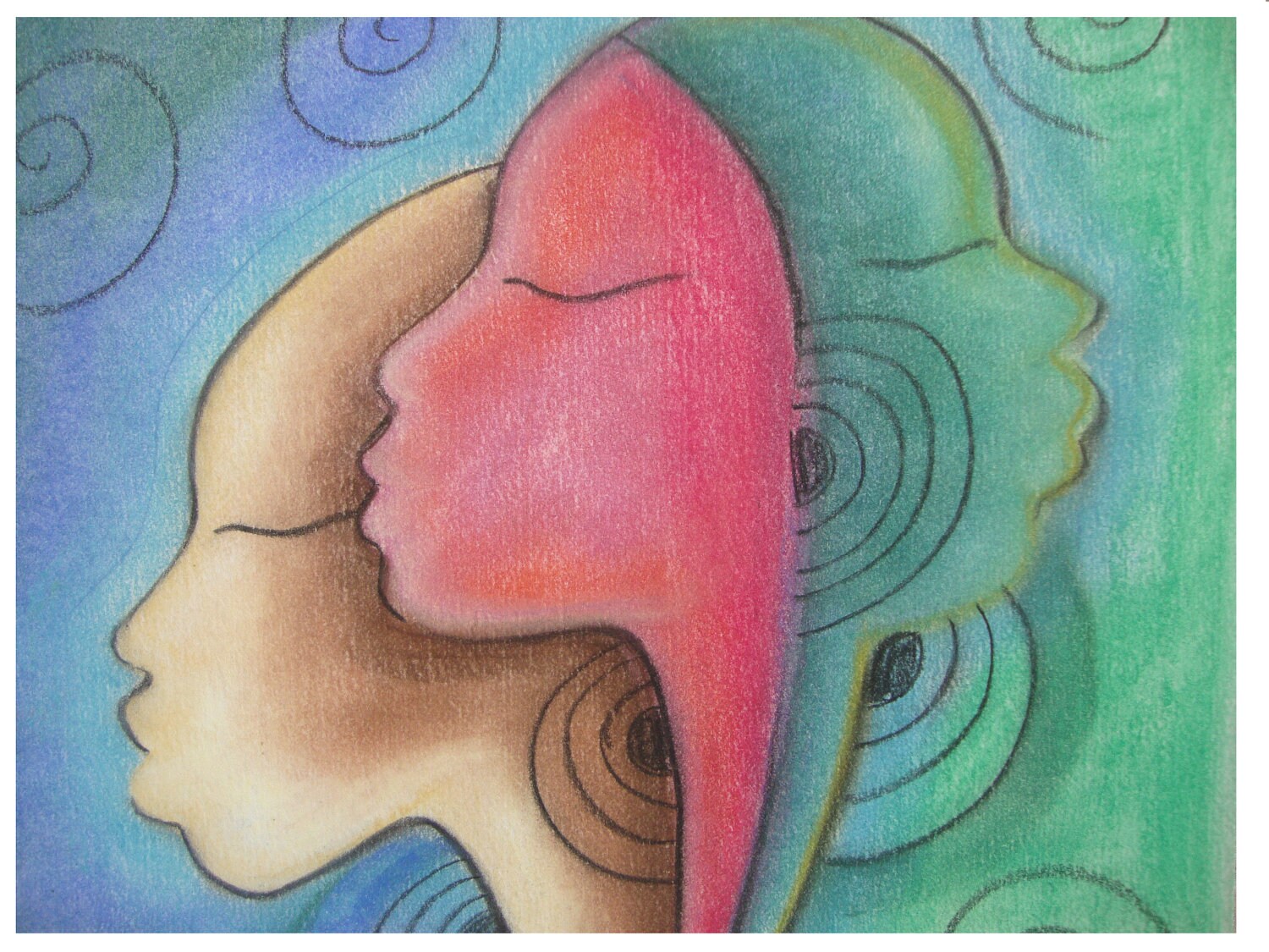 Transitional Faces Pastel Drawing Reproduction Print Afrocentric Home ...
