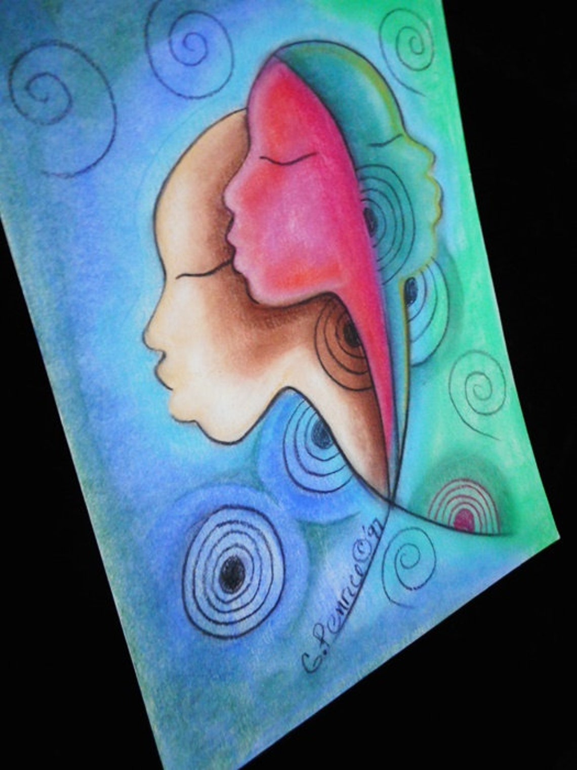 Transitional Faces Pastel Drawing Reproduction Print - Etsy