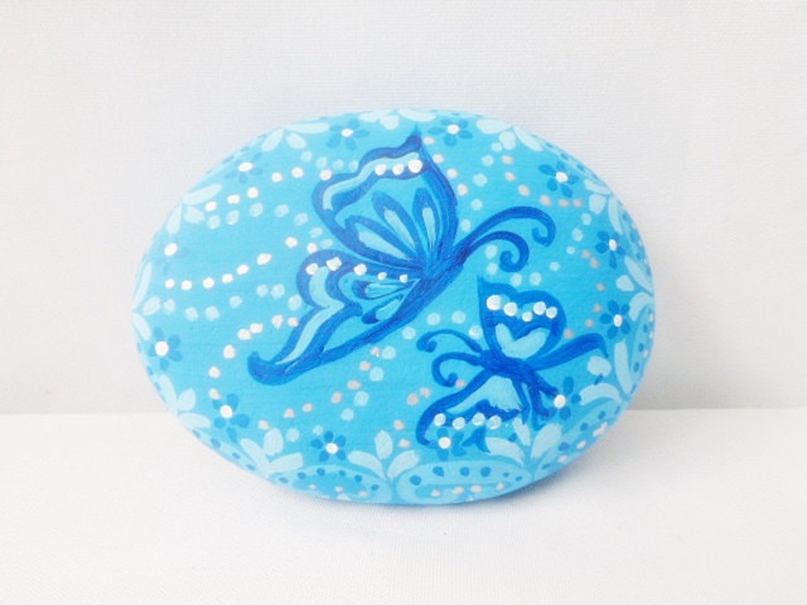 Dark Blue Butterflies, Hand Painted Paperweights, Collectible Rocks ...