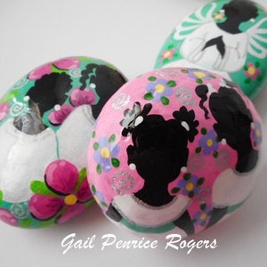 Hand Painted Rocks, Two Little Girls, Afrocentric Gifts, Little Girl ...