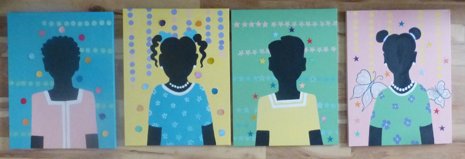 18 X 24 Painting, "buns and Butterflies", Silhouetted Black Girl ...