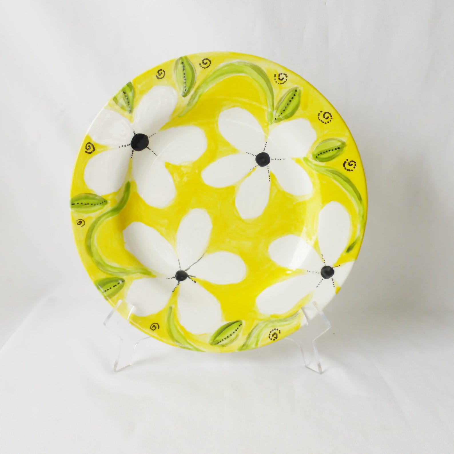 Flowers Swirls and Leaves Food Safe Hand Painted Ceramic Plate | Etsy