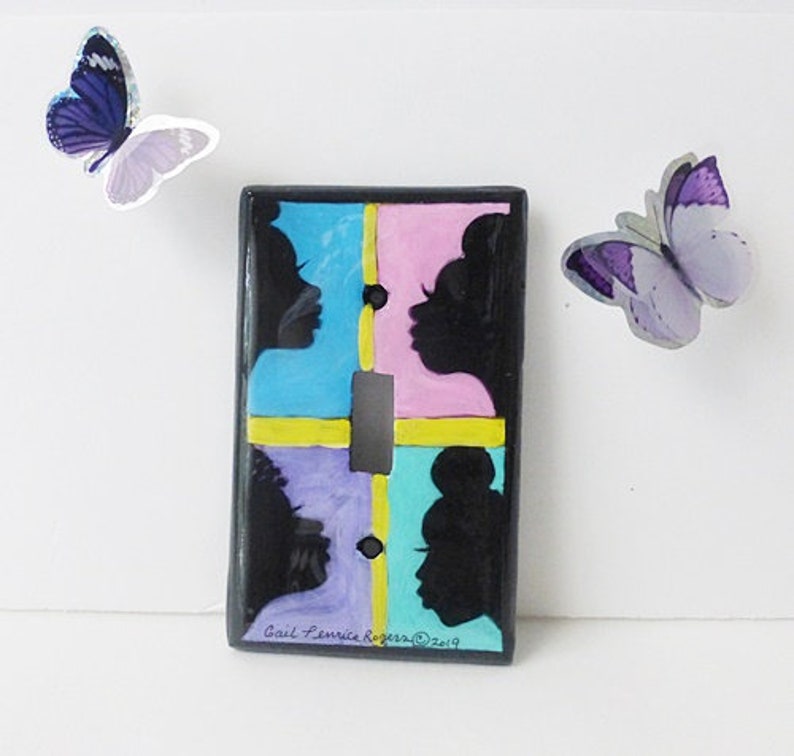 Four Elegant Silhouetted Women Afrocentric Hand Painted Light Switch ...