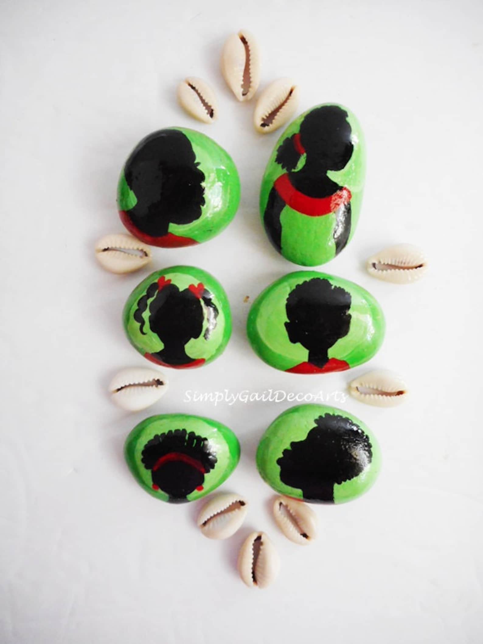 A Family of Six Afrocentric Gifts Hand Painted Pebbles - Etsy