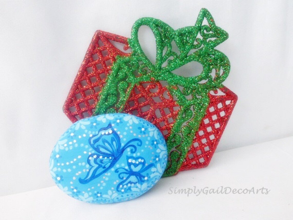 Dark Blue Butterflies, Hand Painted Paperweights, Collectible Rocks ...