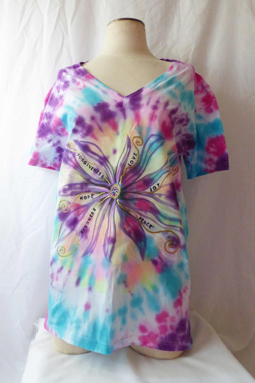 Flower Burst of Positive Words, Tie Dye T-shirt, Woman's Size Large - Etsy