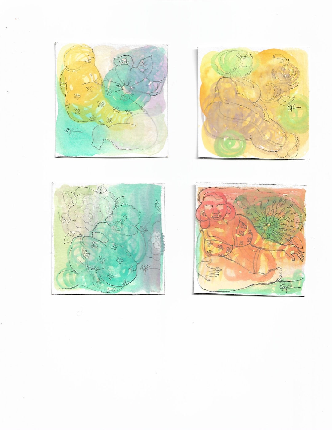 3x3 Big Mama Art Prints, Body Positive, Watercolor Paintings, Small Art ...