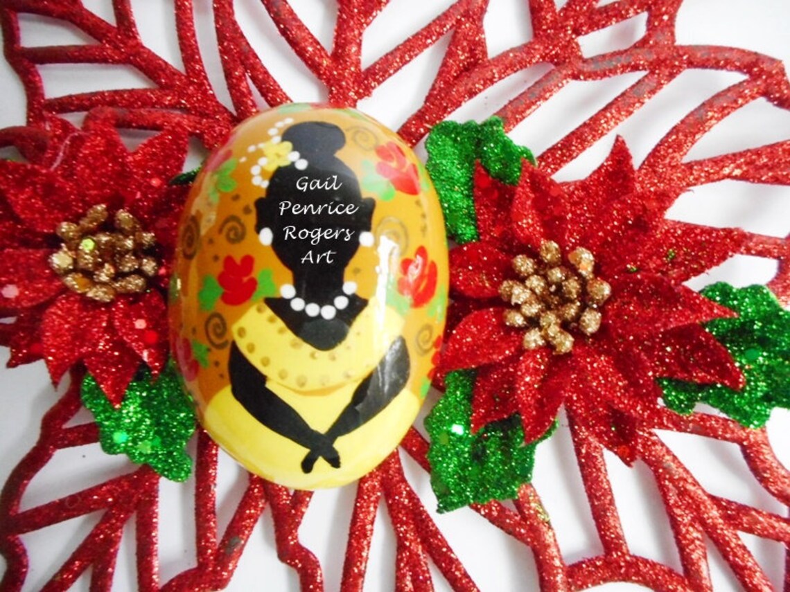 Girl With Red Roses, Paintings on Rocks, Artist Gail Penrice Rogers ...